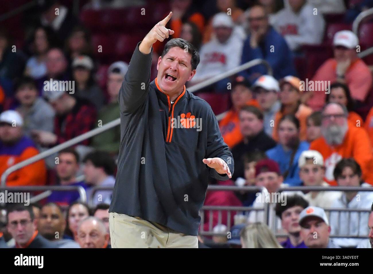 Clemson head coach Brad Brownell shouts to his players in the first ...