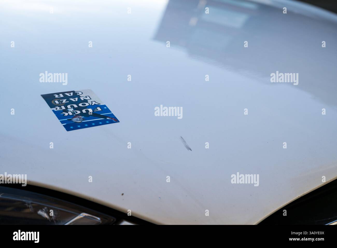 Seattle, USA. 5th Mar 2025. Anti - Elon Musk stickers seen on a Tesla ...