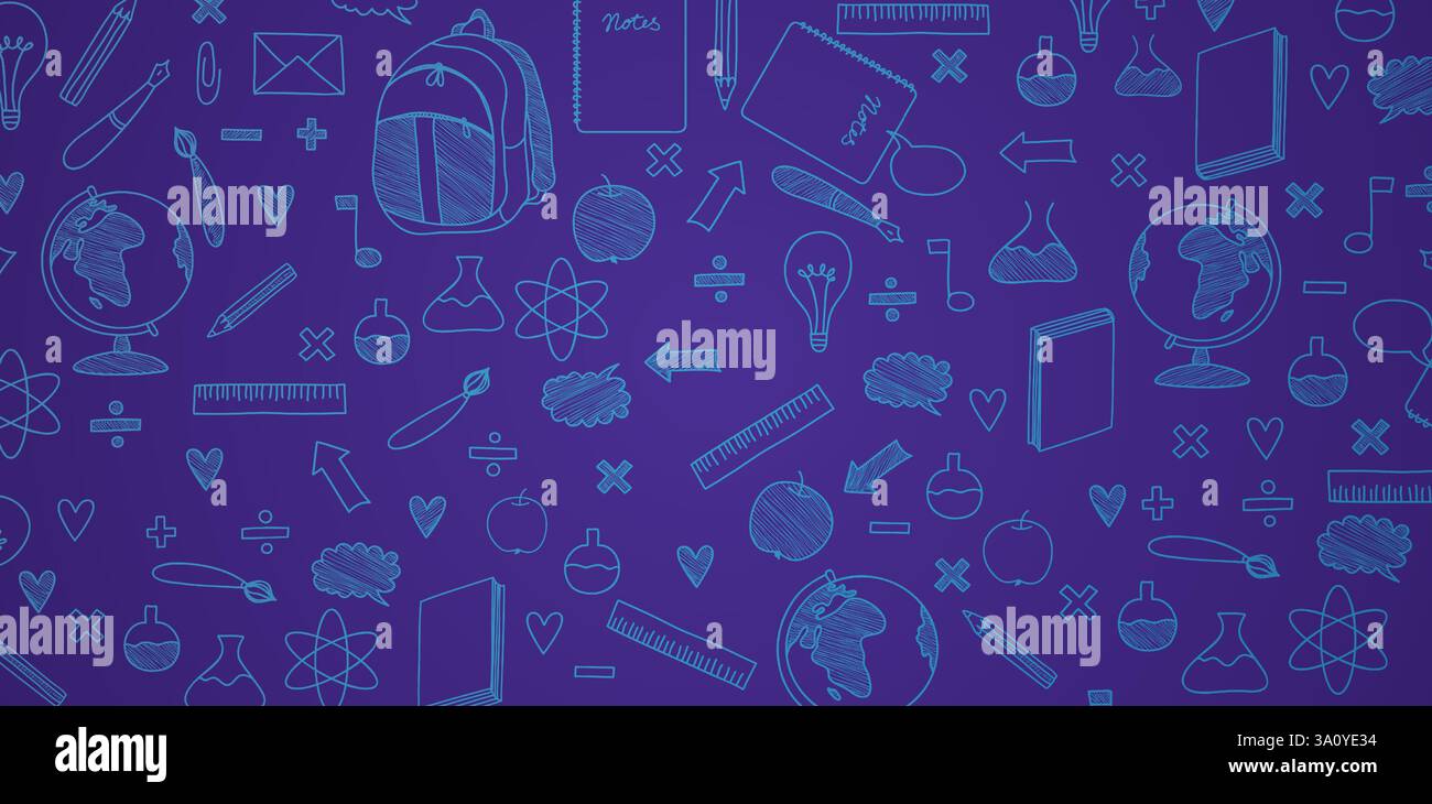 Back to School Pattern with School Items dark blue colors backgrounds ...