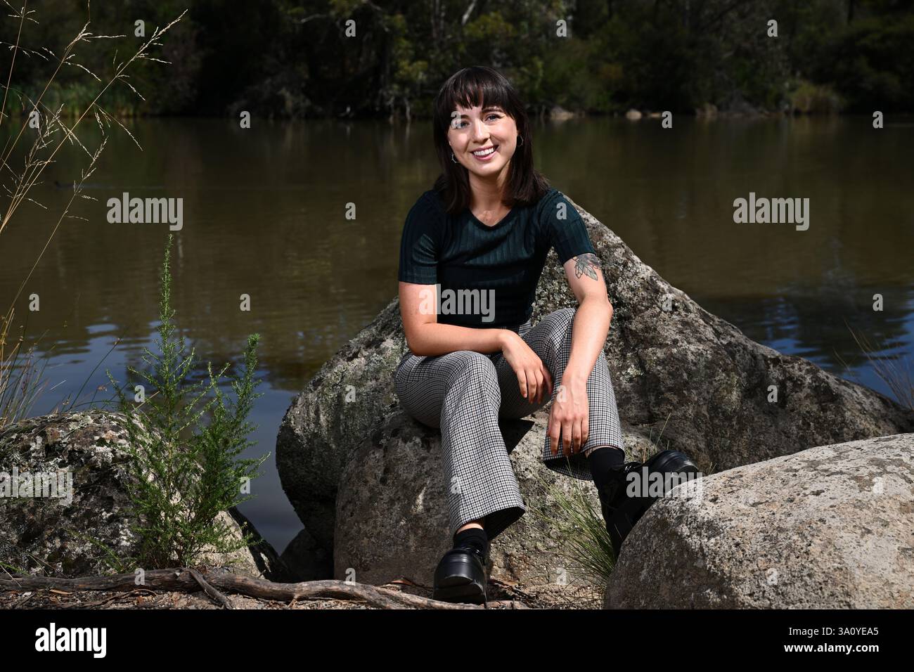 Greens candidate for the Federal seat of Deakin Amy Mills poses for a photo at Ringwood Lake ...