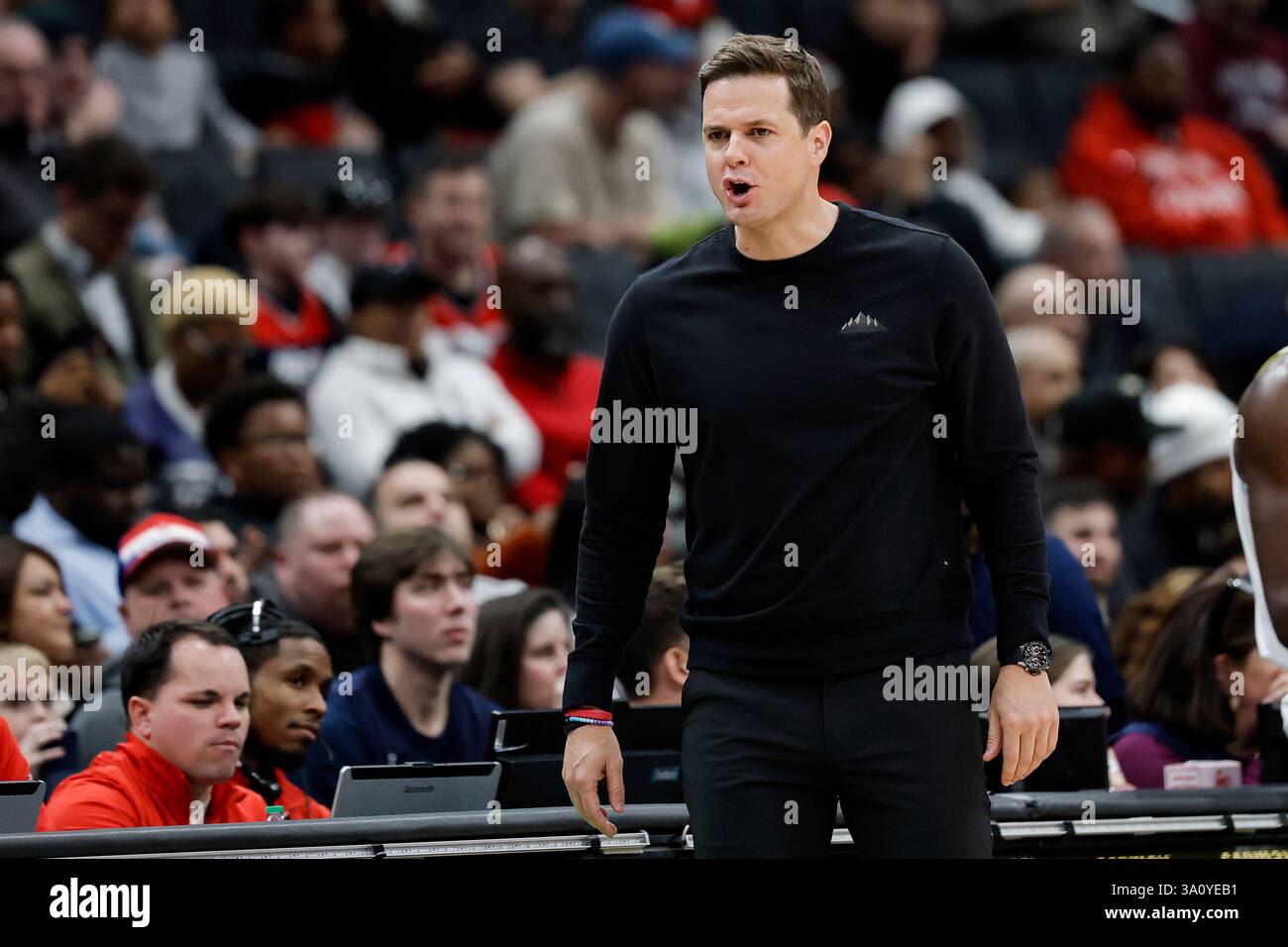 Utah Jazz head coach Will Hardy gives his team instructions during the ...