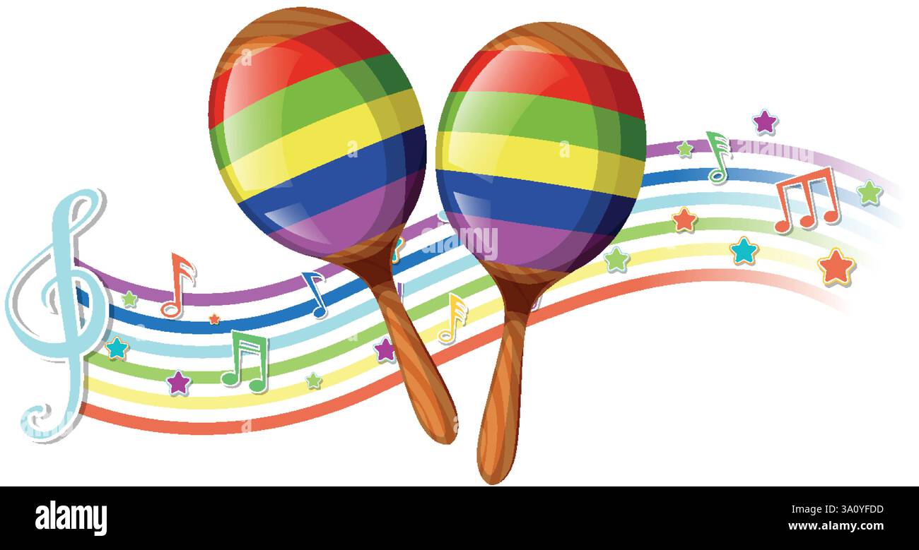 Vibrant maracas with flowing musical notes and symbols Stock Vector ...