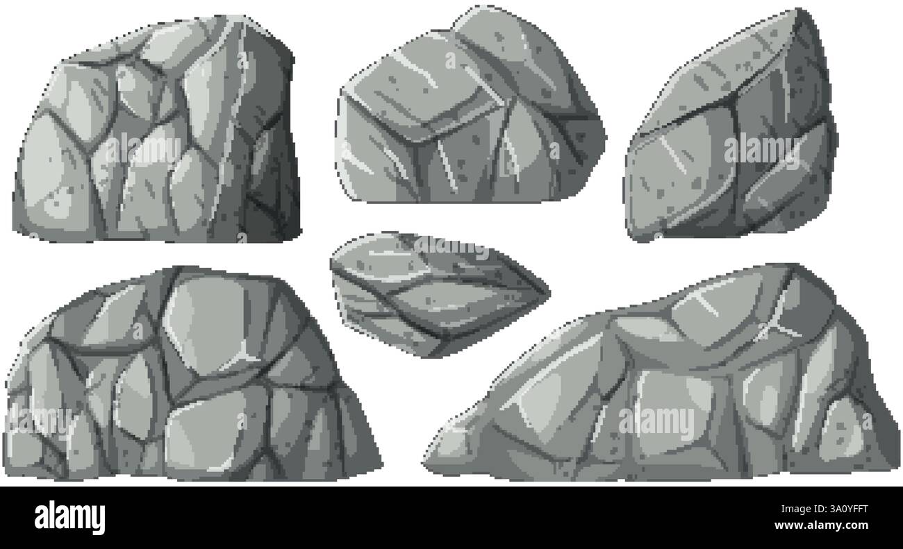 A collection of stylized rock illustrations featuring varied shapes and ...