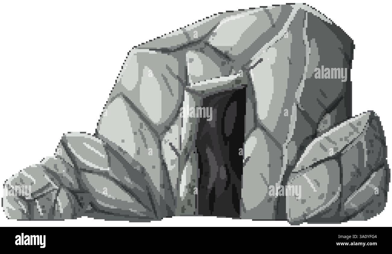 Vector illustration of a rocky cave entrance with detailed textures and ...