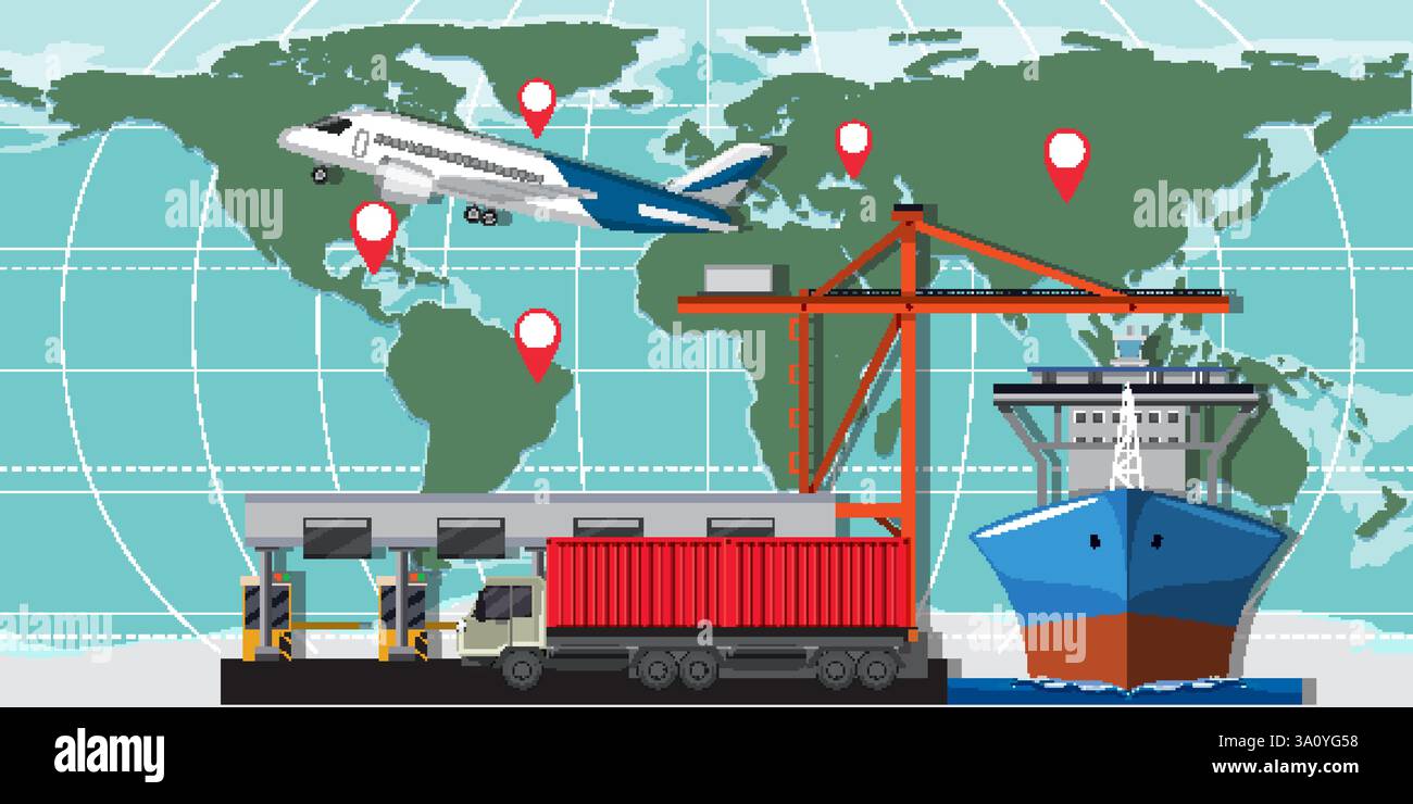 Illustration of international shipping and logistics operations Stock ...