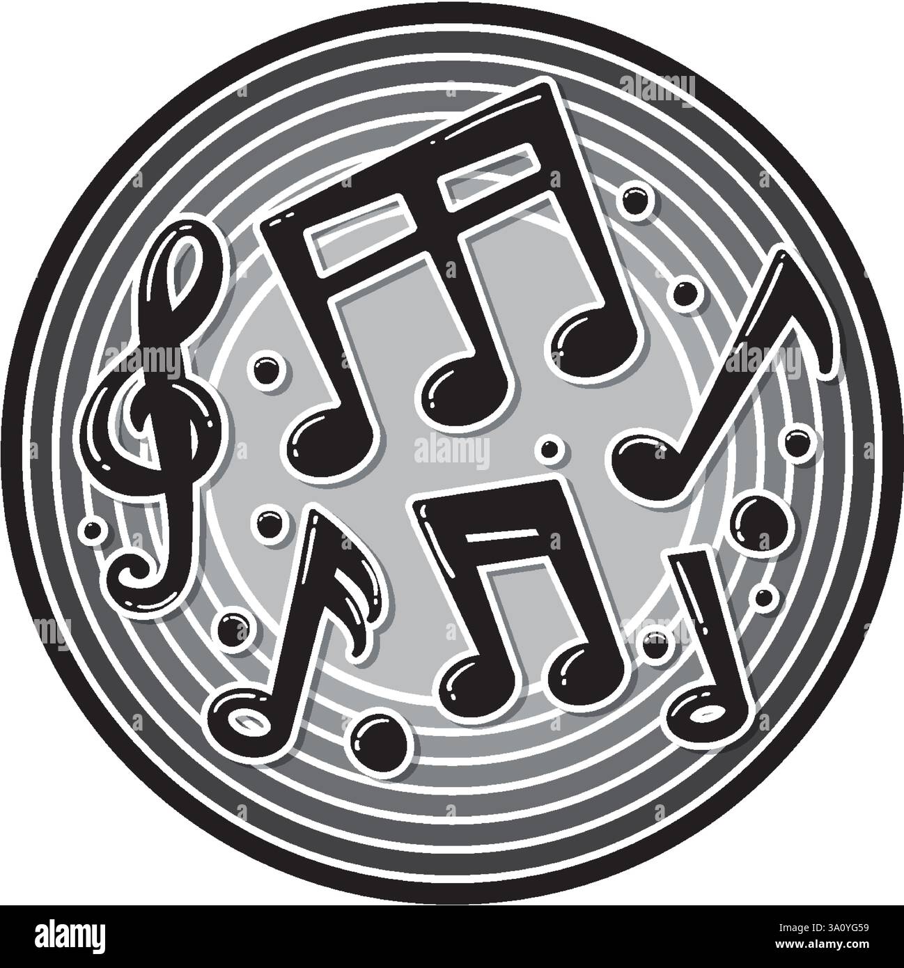 Dynamic music notes surrounded by circular waves Stock Vector Image ...
