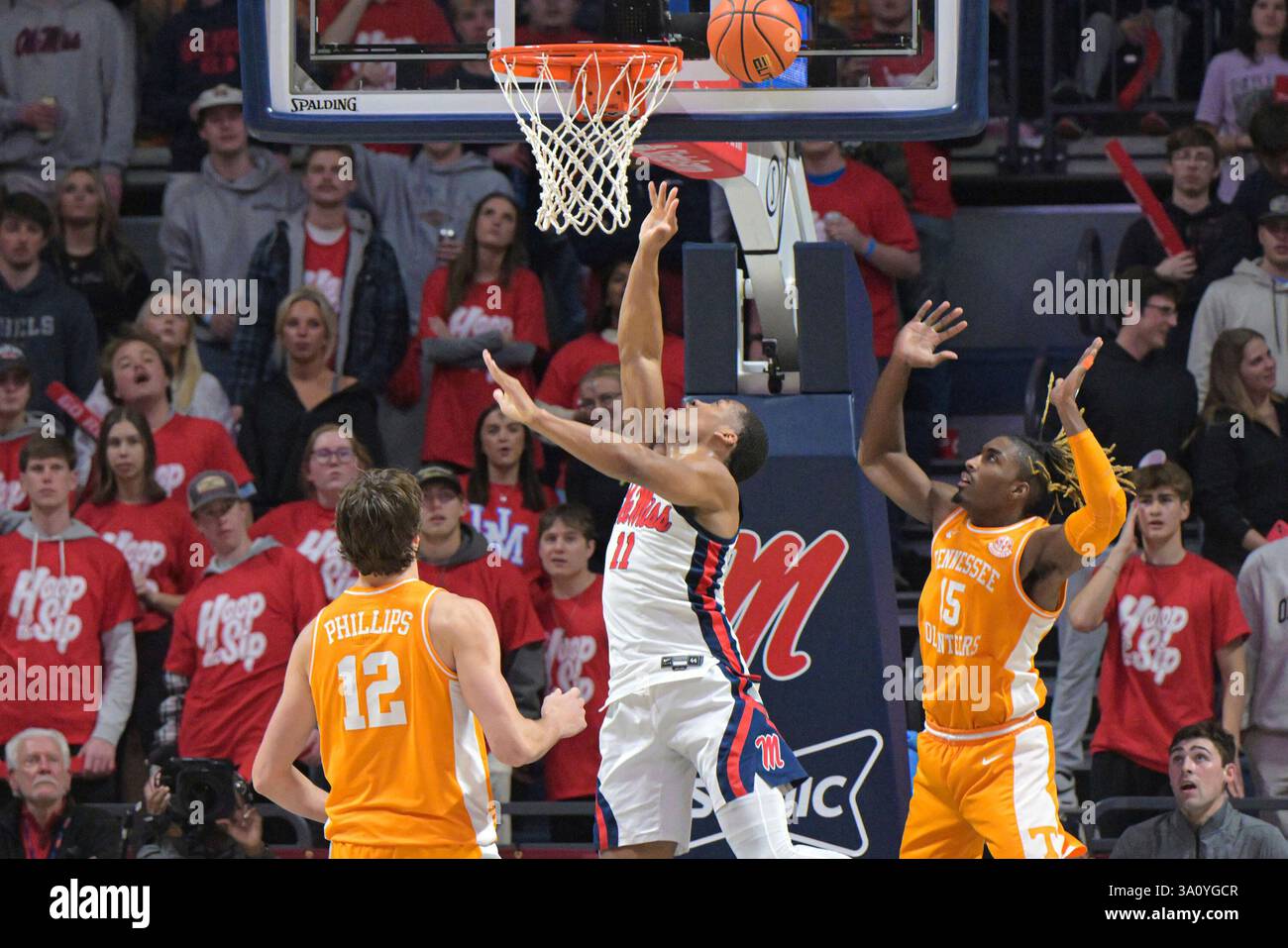 Mississippi guard Matthew Murrell (11) is fouled by Tennessee guard ...