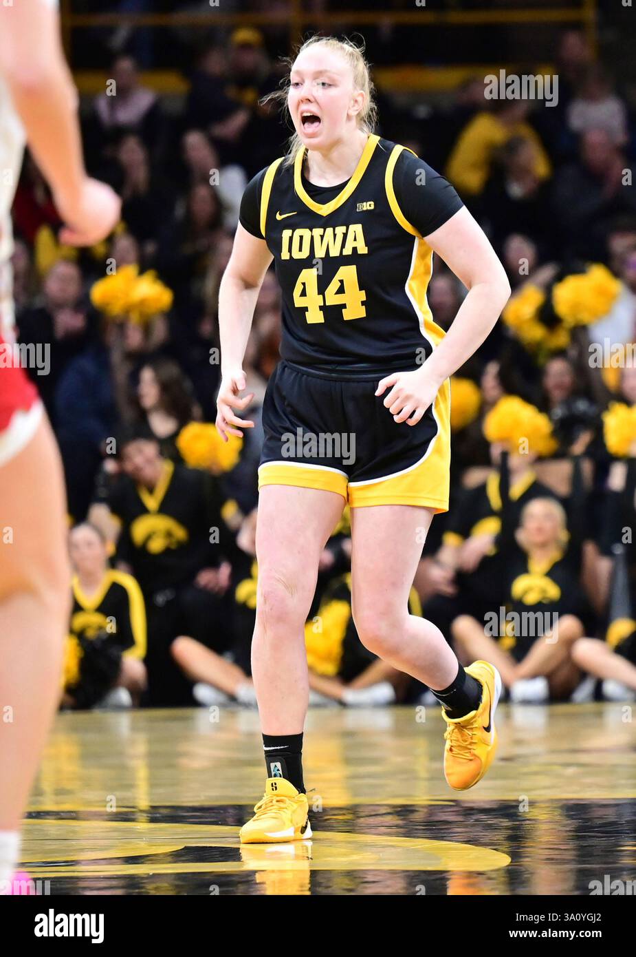 IOWA CITY, IA - MARCH 02: Iowa center Addison O'Grady (44) celebrates ...
