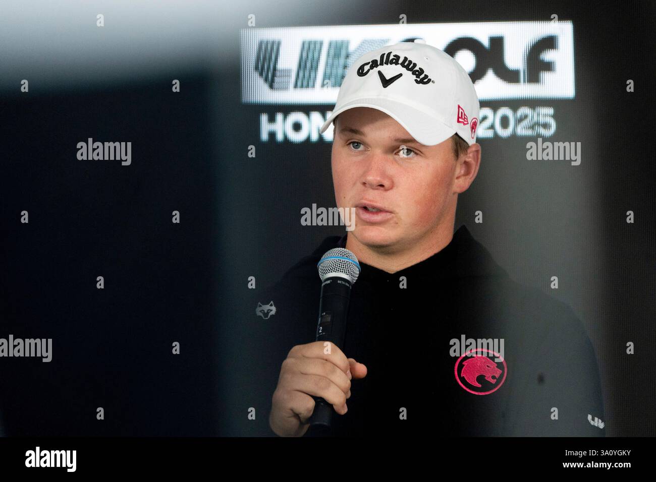 Caleb Surratt of Legion XIII speaks at a press conference during the ...