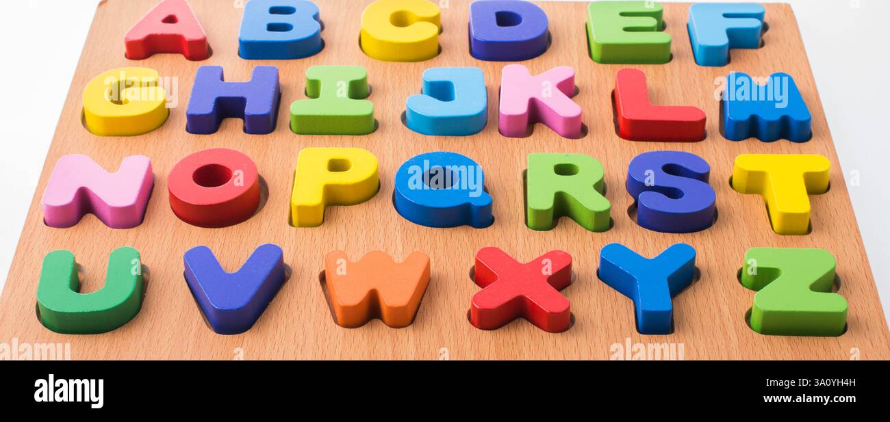 Colorful Letters of Alphabet made of wood Stock Photo - Alamy