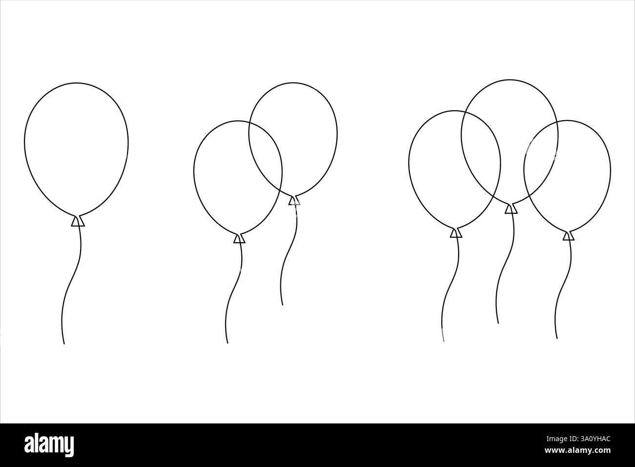 Continuous balloon one line drawing birthday celebration. Holiday party ...