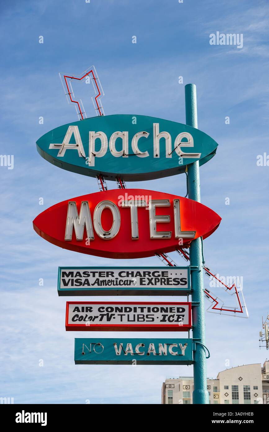 The historic Apache Motel Neon Sign on Las Vegas Boulevard in Las Vegas ...