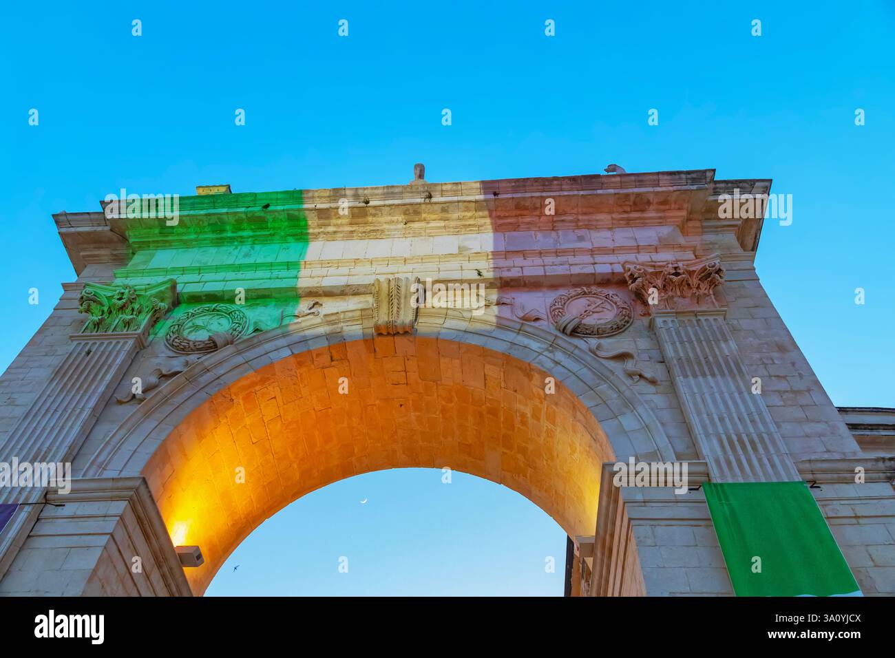 Royal Gate painted with light, Noto, Noto Valley, Sicily, Italy Stock ...