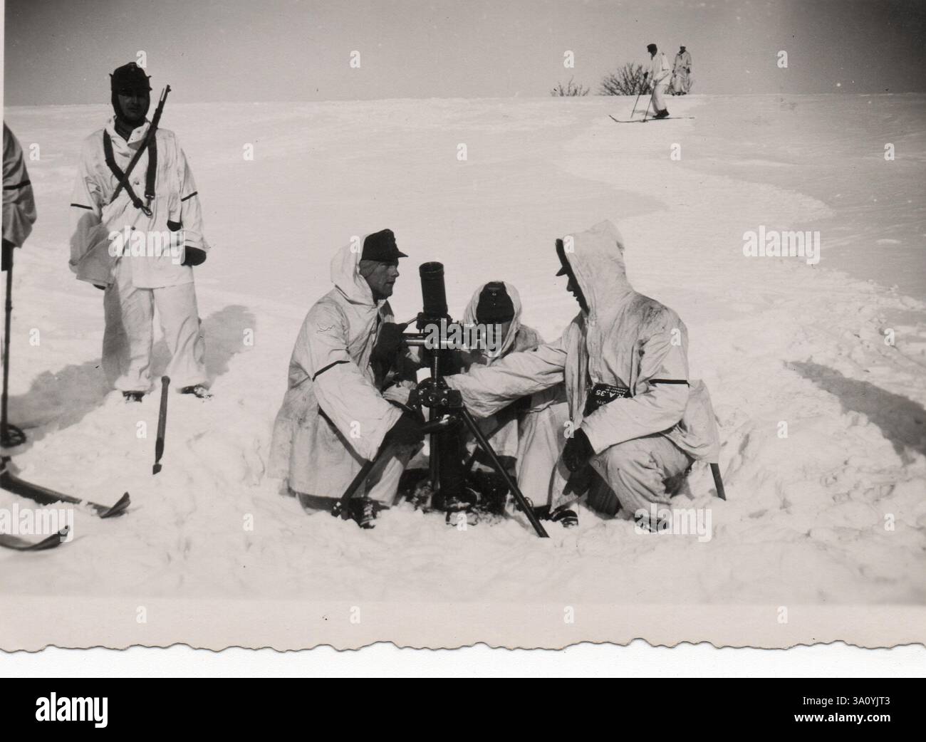 World War Two B&W photo German Mortar Crew in Snow Camo on the Russian ...