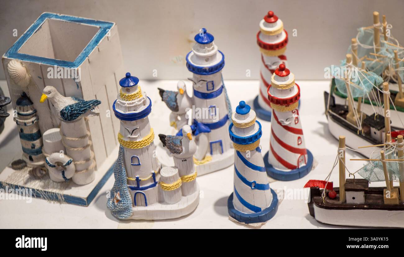 Set of Little handmade model lighthouses Stock Photo - Alamy