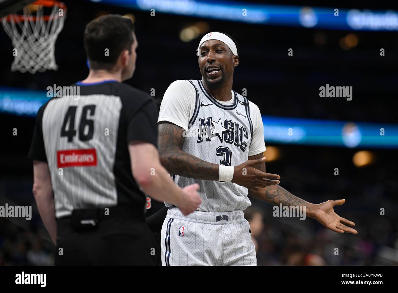 Orlando Magic guard Kentavious Caldwell-Pope (3) argues a point with ...