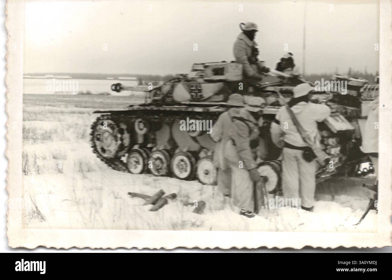 World War Two B&W photo German Soldiers in Snow Camo with a ...