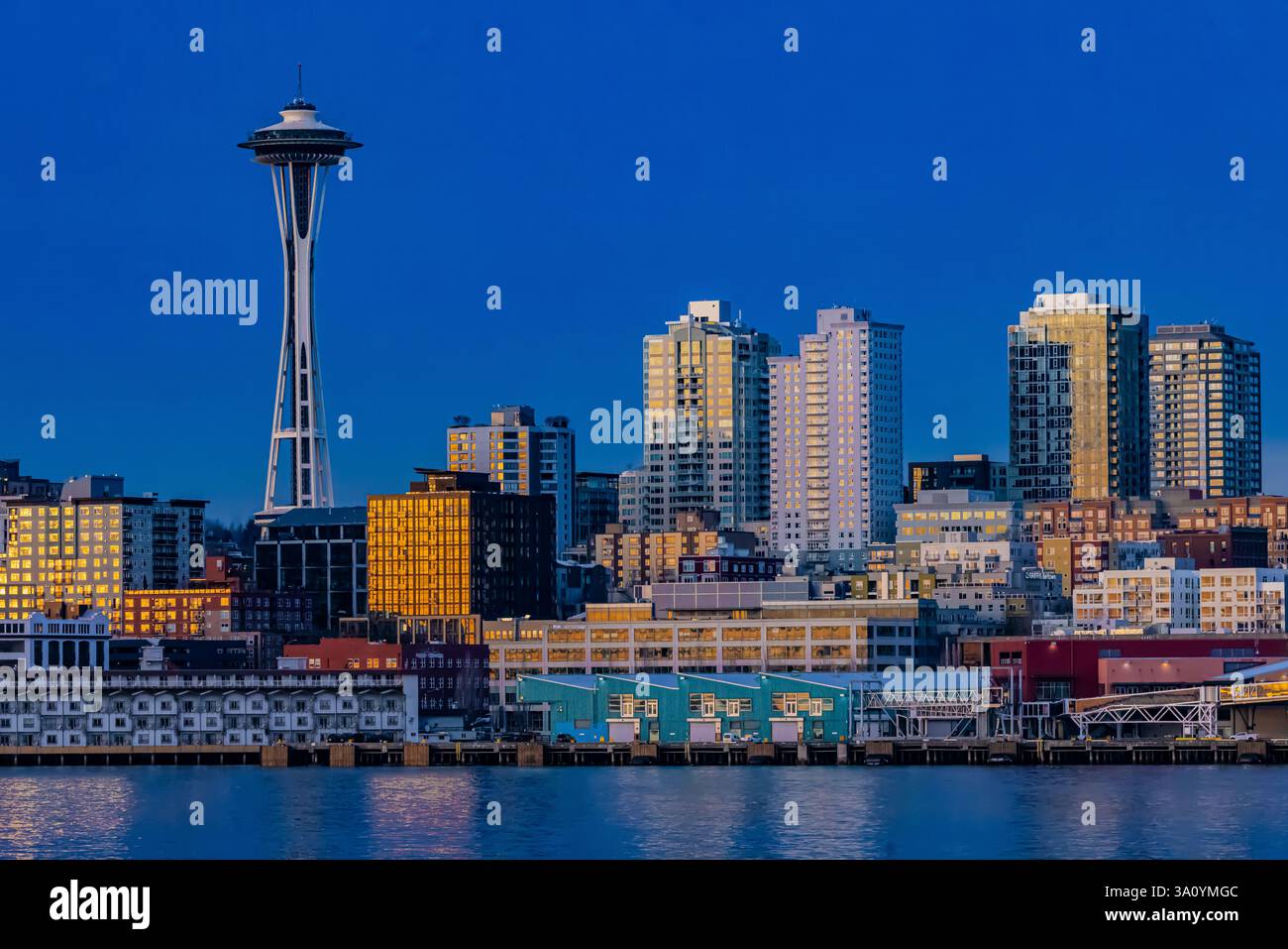 The Space Needle, icon of Seattle, viewed from a ferry crossing Puget ...