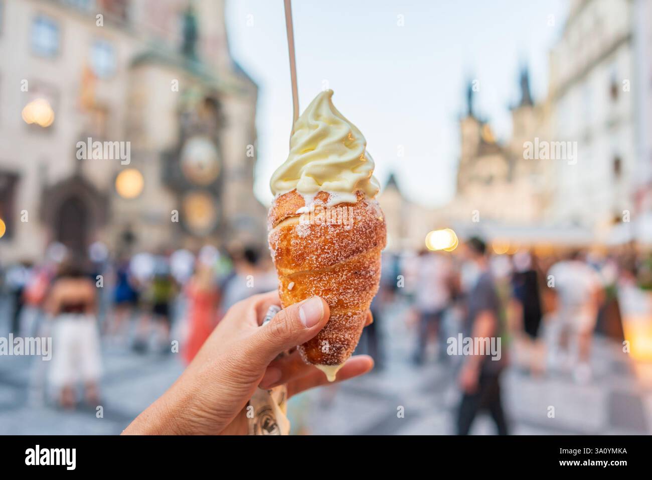 Chimney cake with ice cream in Prague, Czech Republic Stock Photo - Alamy