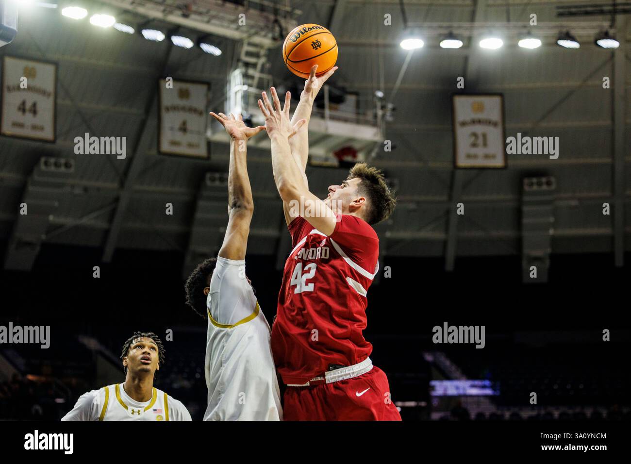 March 05, 2025: Stanford forward Maxime Raynaud (42) shoots the ball as ...