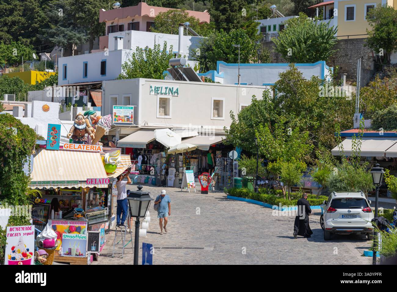 Zia Kos Island - August 25 2025; Street view of hillside town of Zia ...