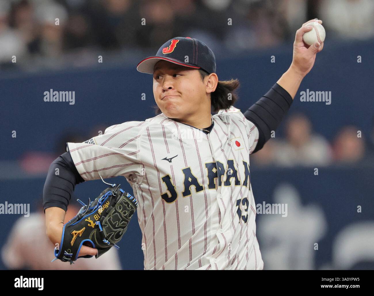 Japanese starter Hiroya Miyagi throws a ball during Raxus Samurai Japan ...