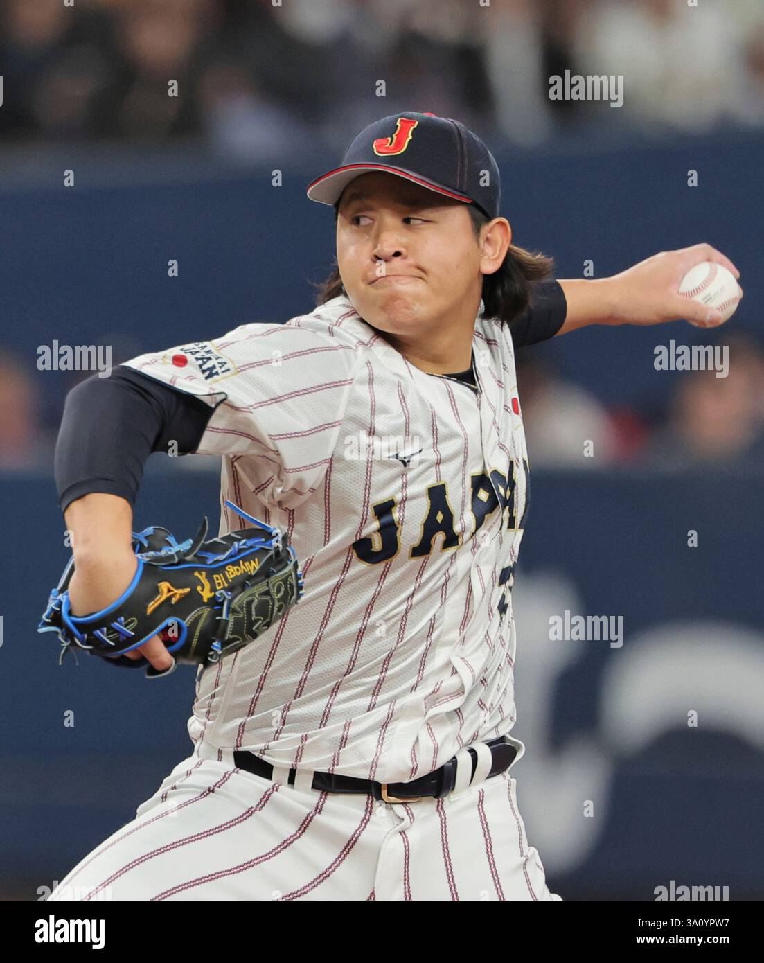 Japanese starter Hiroya Miyagi throws a ball during Raxus Samurai Japan ...