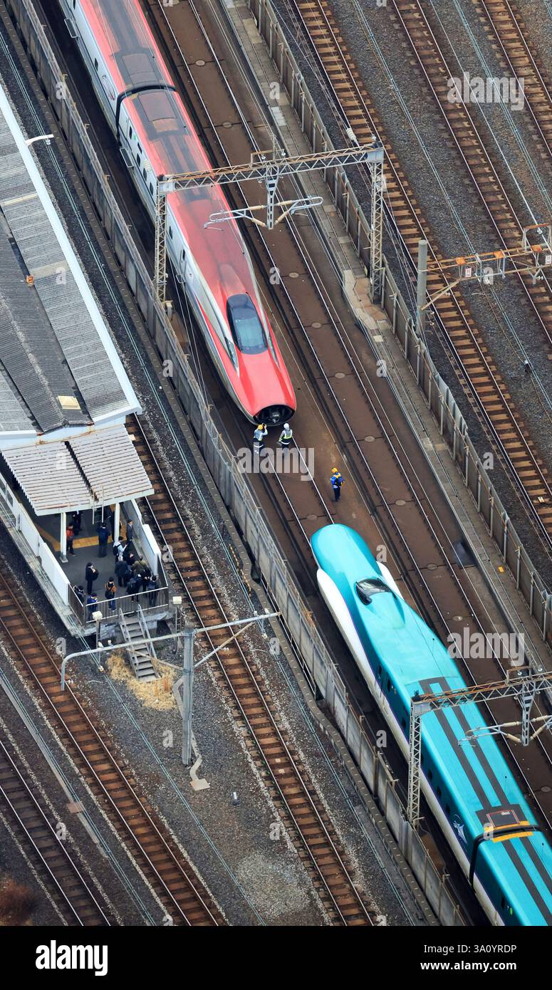 An aerial photo shows the uncoupled Tohoku Shinkansen (bullet train ...