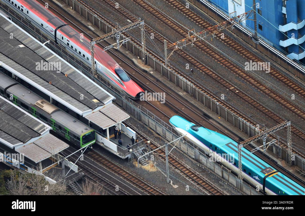 An aerial photo shows the uncoupled Tohoku Shinkansen (bullet train ...