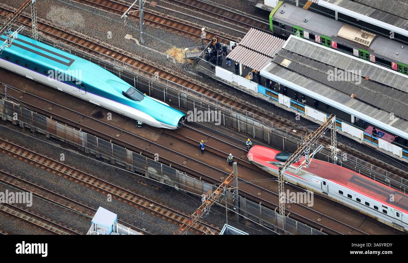 An aerial photo shows the uncoupled Tohoku Shinkansen (bullet train ...