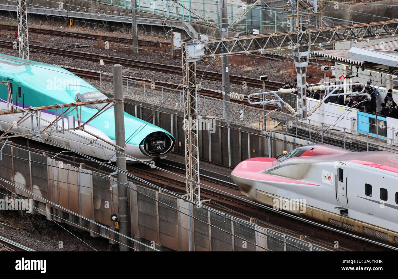 A photo shows the uncoupled Tohoku Shinkansen (bullet train) which its ...