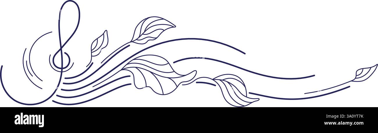 Abstract line symbol with music notes. Treble clef with swirls ...