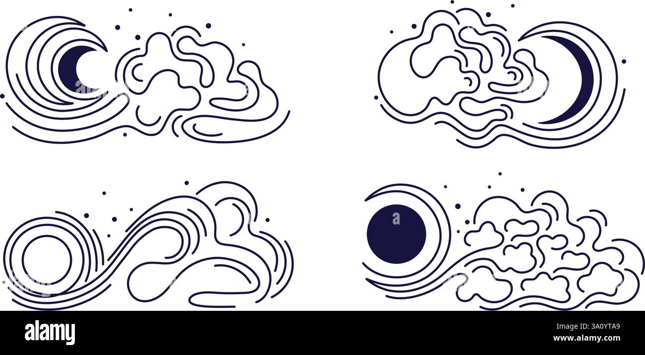 Moon phase. Line vector set. Tarot, magic card. Different cycle from ...