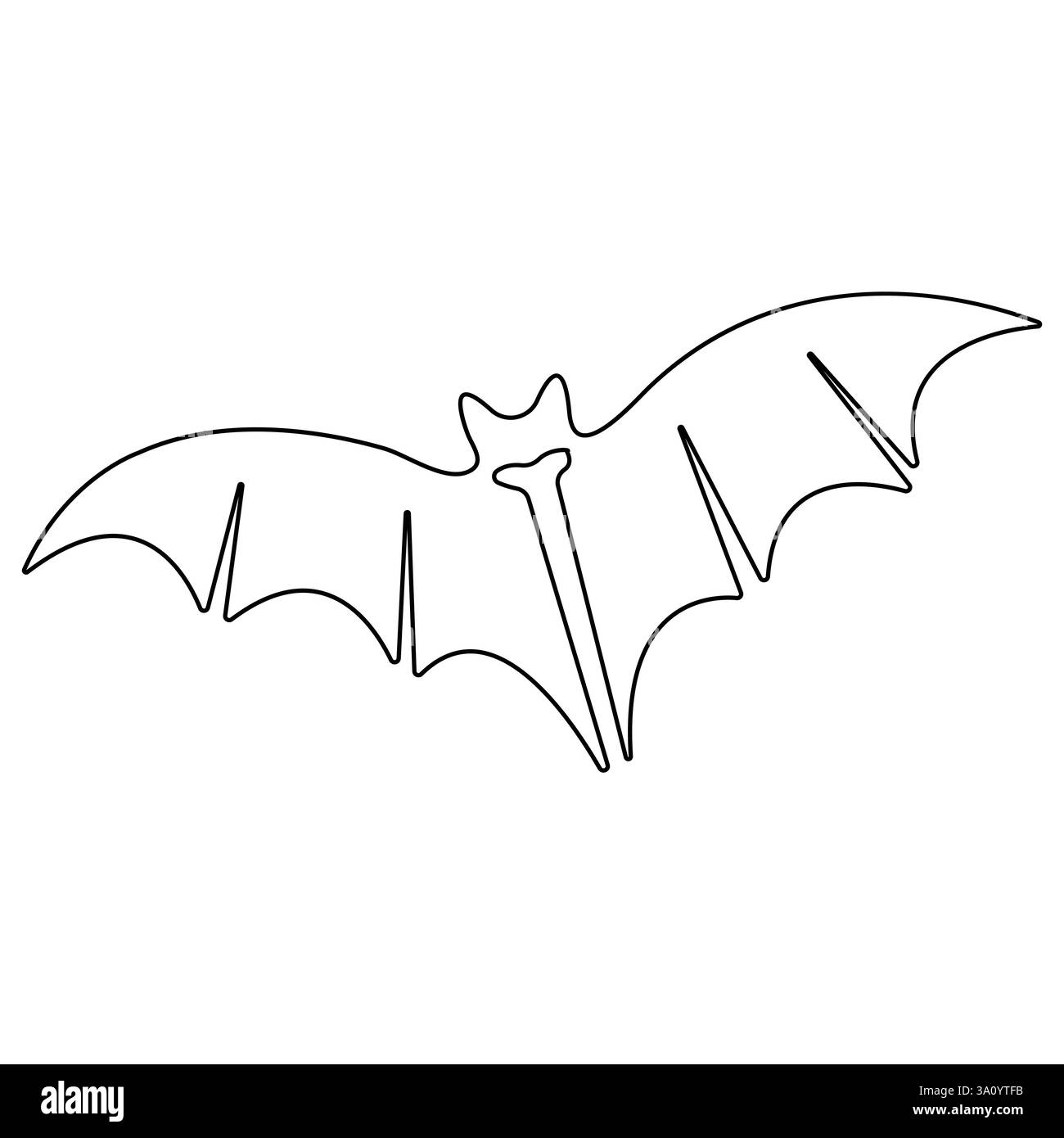 Continuous single line art drawing of cute flying bat for nature lover ...