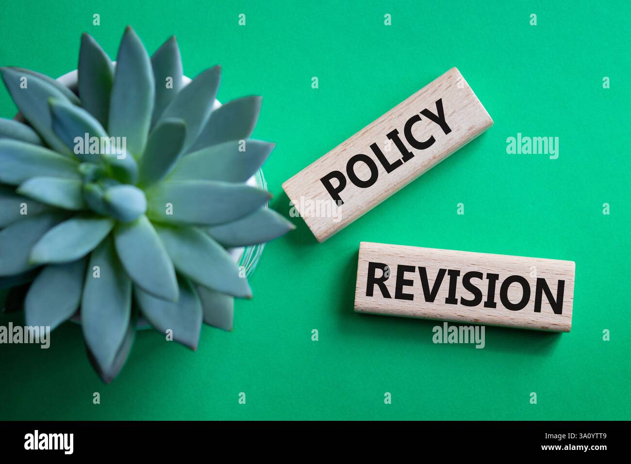 Policy revision symbol. Concept word Policy revision on wooden blocks ...