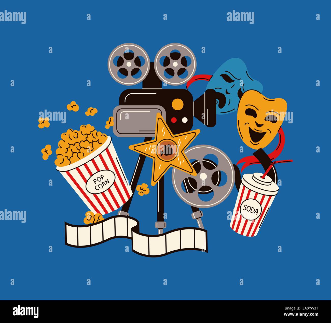 Illustration of the iconic comedy and tragedy theater masks with a ...