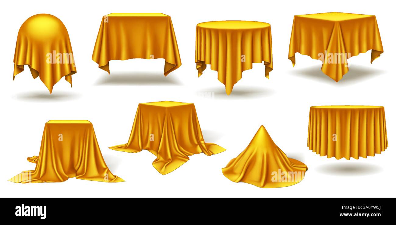 Golden silk and satin fabric forming geometric shapes realistic color ...