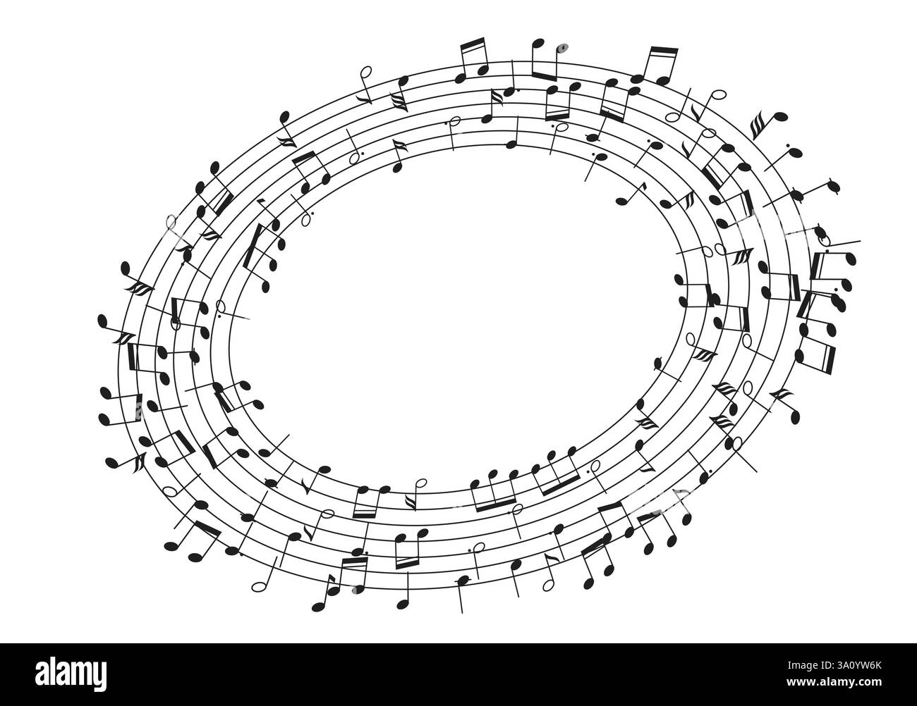 Illustration of musical notes arranged in a circular pattern forming a ...