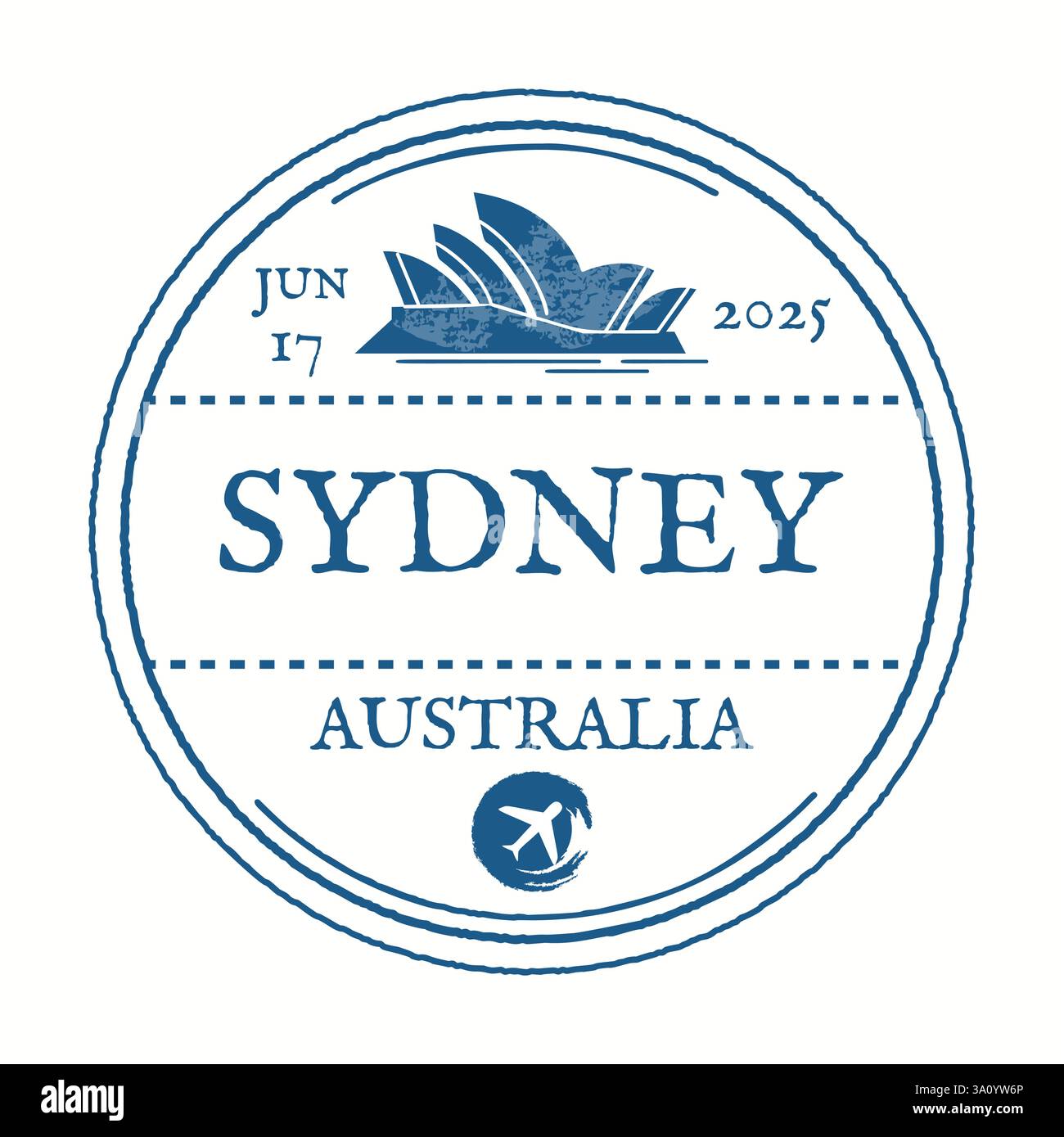 Vintage styled passport stamp featuring Sydney Opera House symbol with ...