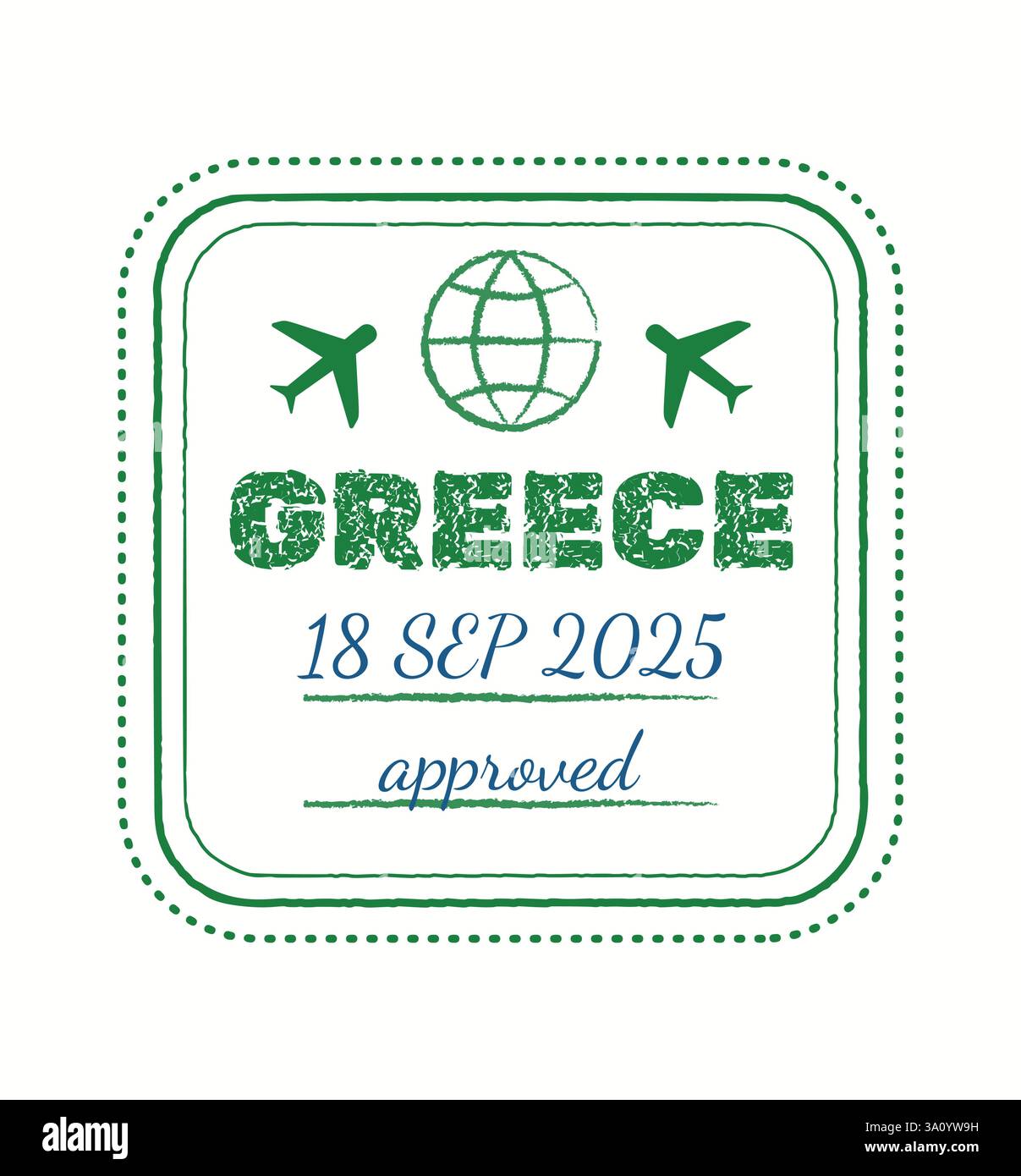 Illustration of a passport stamp with the country name Greece and date ...