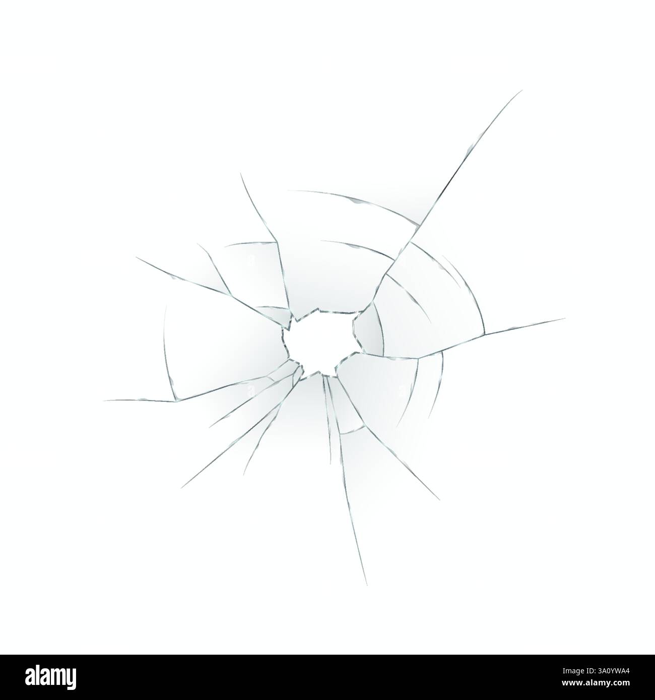 Detailed illustration of a cracked glass surface showing radial ...