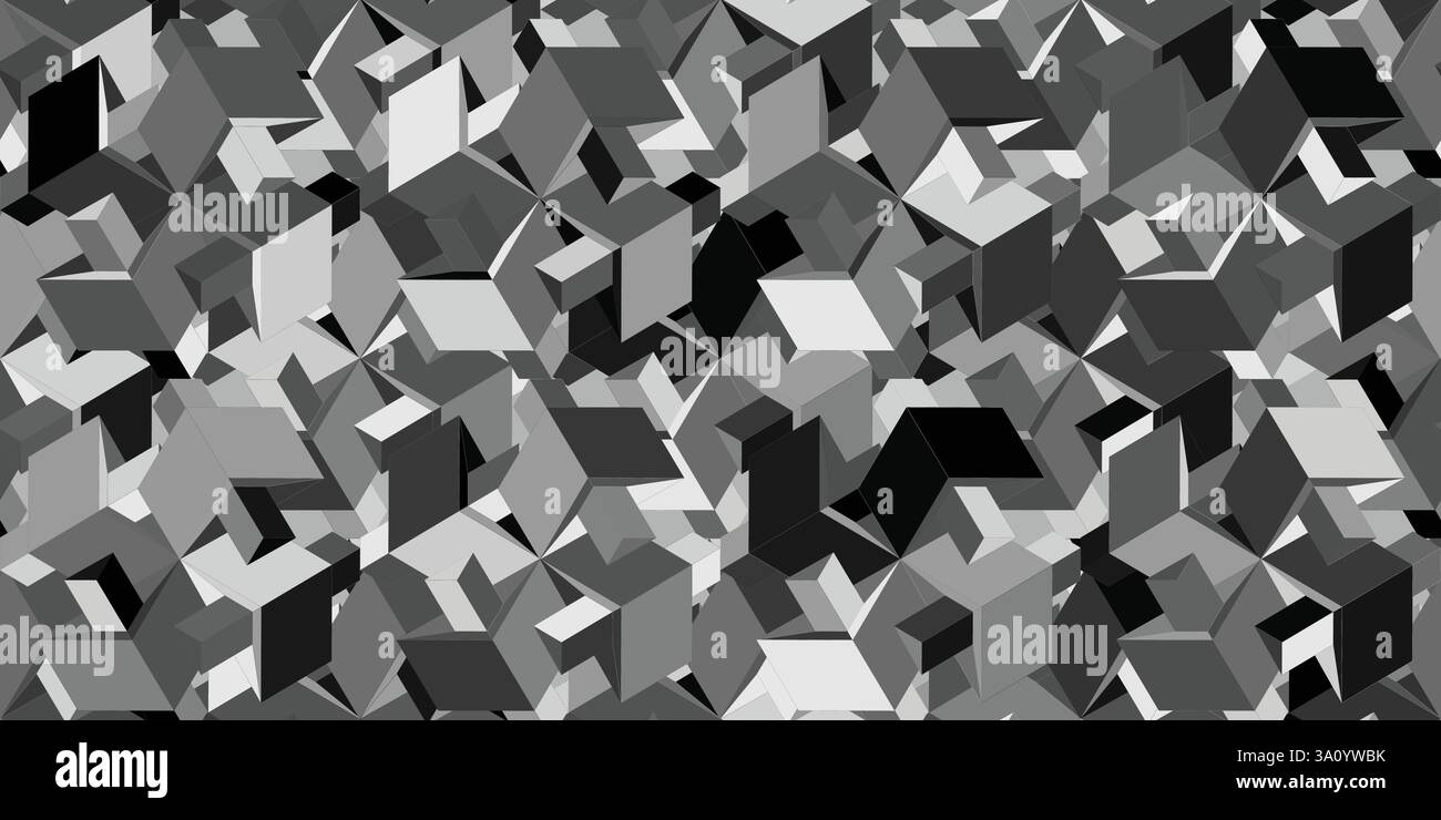 3D geometric pattern. Achromatic graphic seamless background. Grayscale ...