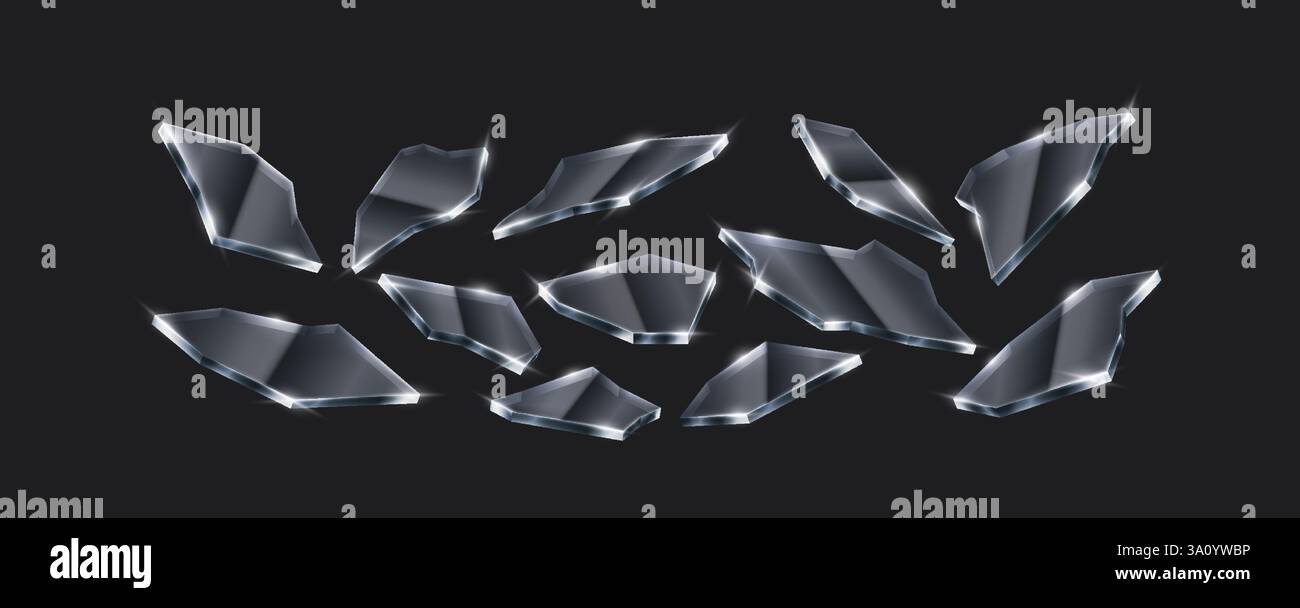 3D realistic illustration of high-detail glass shards reflecting light ...