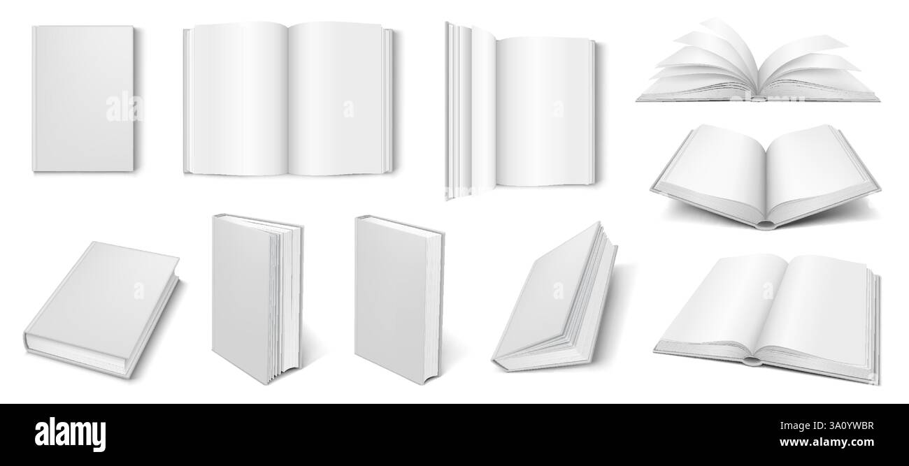 Realistic 3D mockup of blank books with various angles and perspectives ...