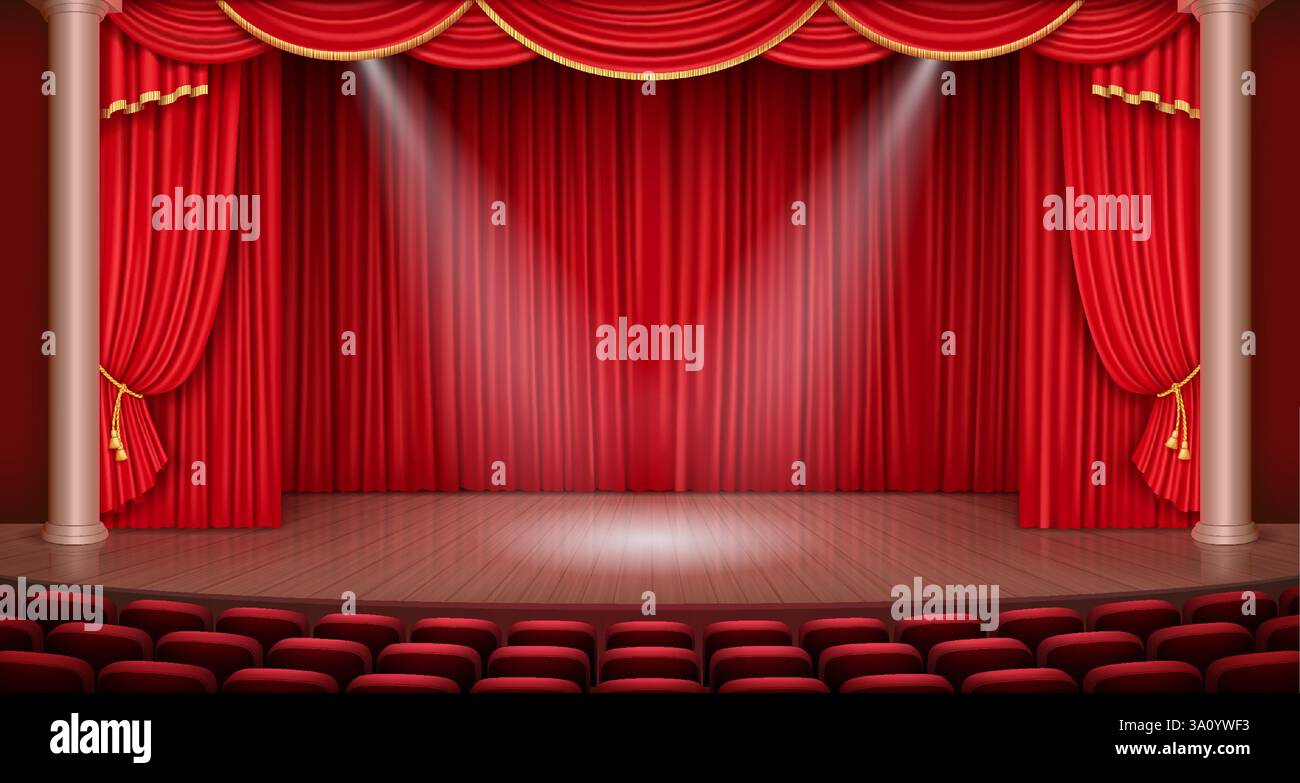 A stunning 3D-rendered vector illustration of a grand theater stage ...