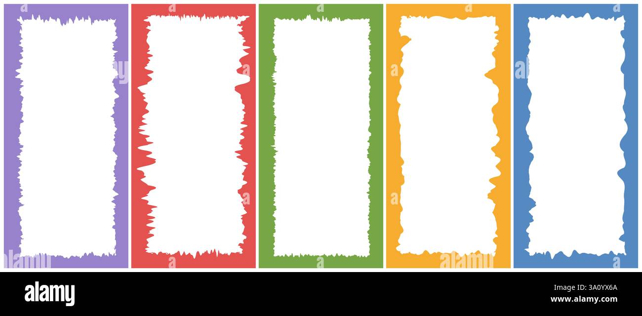 Colorful rectangle form with jagged edges. Ripped and cutout paper torn ...