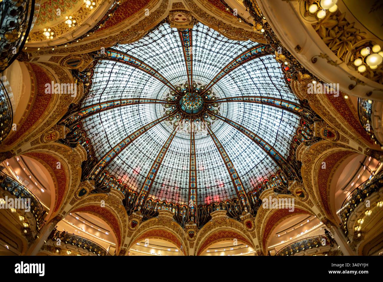 Interior View of the Iconic Glass Dome at Galeries Lafayette - Paris ...