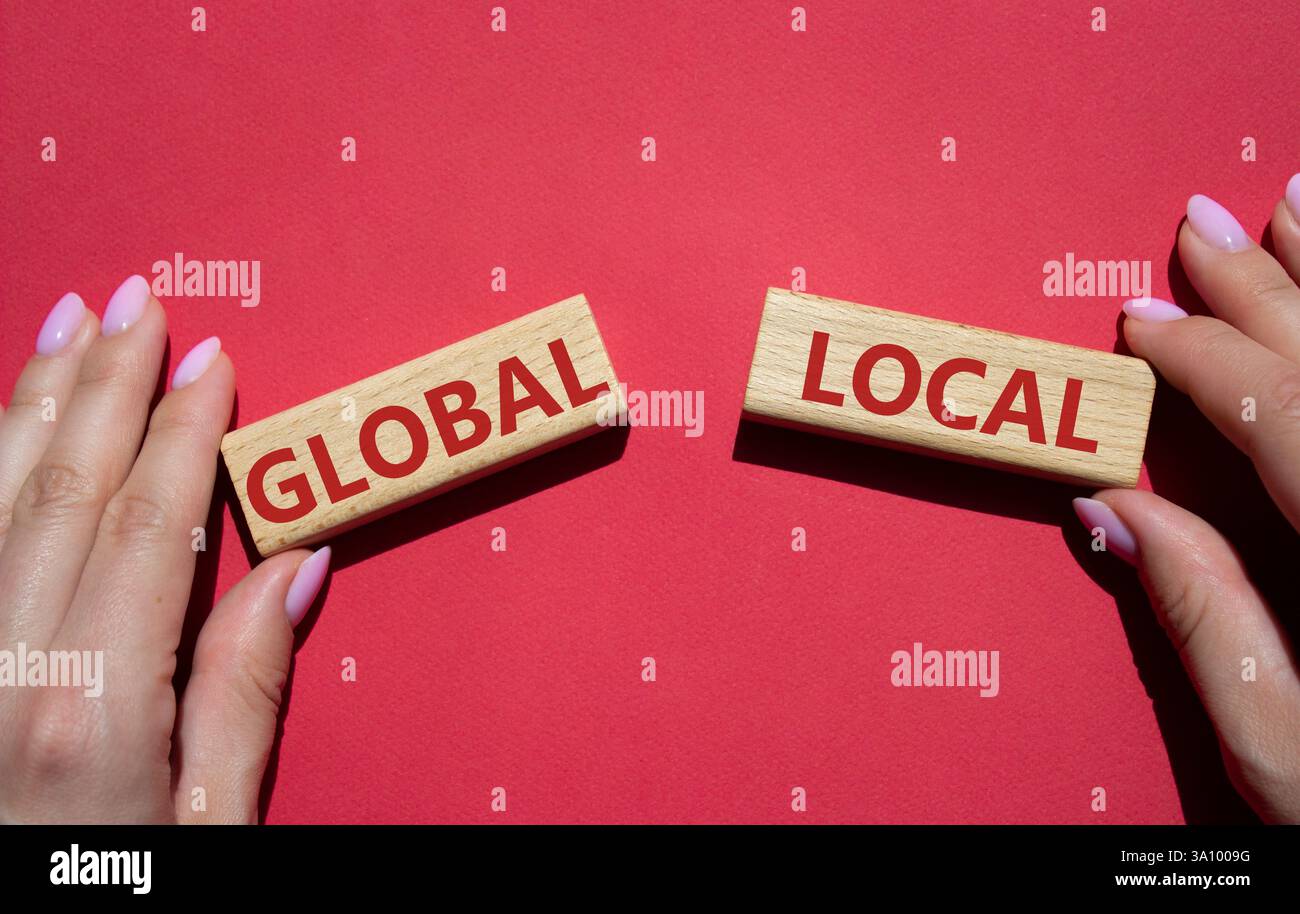Global and Local symbol. Concept word Global and Local on wooden blocks ...