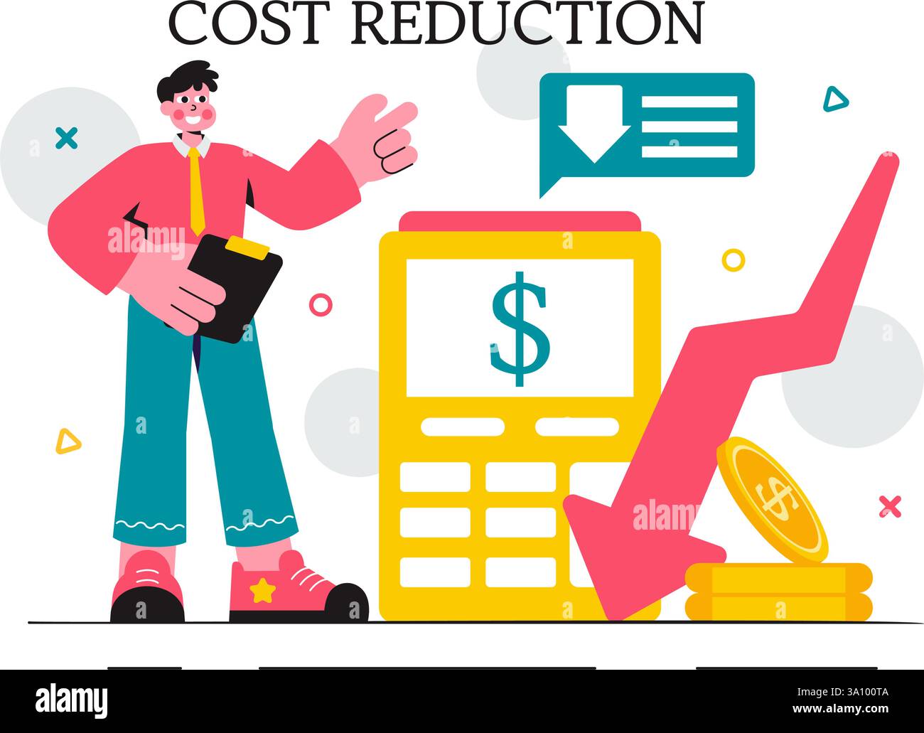 Cost Reduction Vector Illustration featuring Decreasing Expenses, Price ...