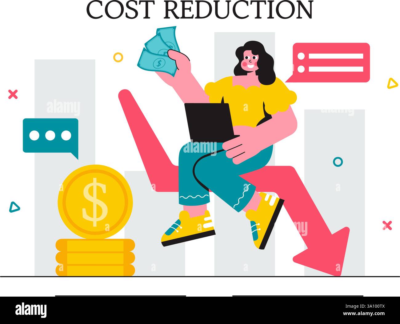 Cost Reduction Vector Illustration featuring Decreasing Expenses, Price Minimization, and ...